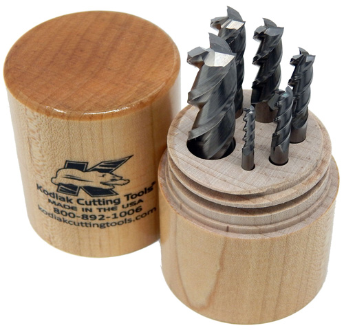 Carbide End Mill Sets in Wooden Stands