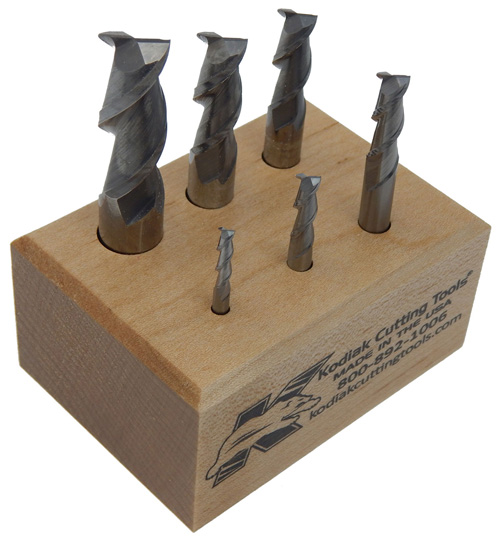 Carbide End Mill Sets in Wooden Stands